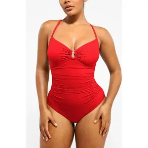 SHAPELLX Ruched U-ring Cutout One-piece Swimsuit - Red