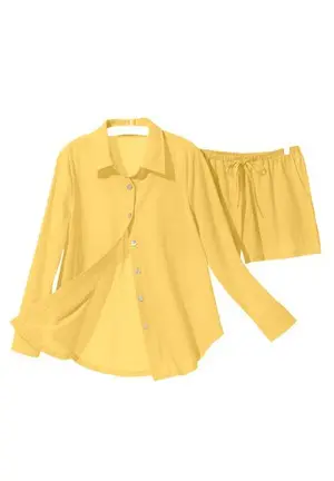 SWIMSUITS FOR ALL Cotton Beach Shirt Cover-up - Lemon Mist