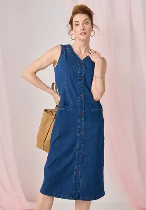 JESSICA LONDON Denim Button Midi Dress