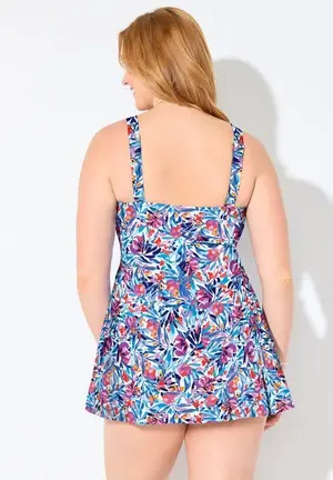 SWIMSUITS FOR ALL Flared Two Piece Swimdress - White Multi