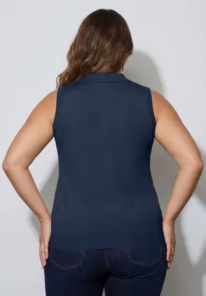 JESSICA LONDON Sleeveless Polo Sweater - Navy
