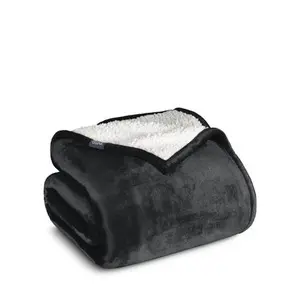 BARE HOME Reversible Plush Fleece Blanket Black