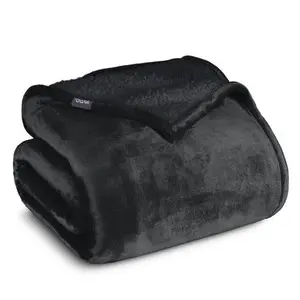 BARE HOME Reversible Plush Fleece Blanket Black/black