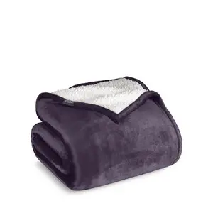 BARE HOME Reversible Plush Fleece Blanket Eggplant