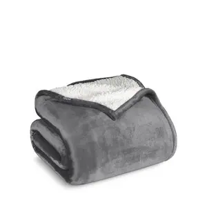 BARE HOME Reversible Plush Fleece Blanket Grey