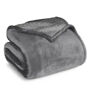 BARE HOME Reversible Plush Fleece Blanket Grey/grey
