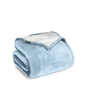 BARE HOME Reversible Plush Fleece Blanket - Light Blue