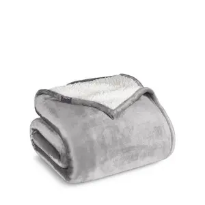 BARE HOME Reversible Plush Fleece Blanket Light Grey