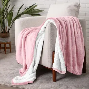 BARE HOME Reversible Plush Fleece Blanket - Light Pink
