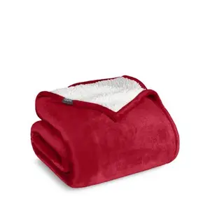 BARE HOME Reversible Plush Fleece Blanket - Red