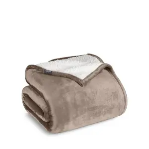 BARE HOME Reversible Plush Fleece Blanket Taupe