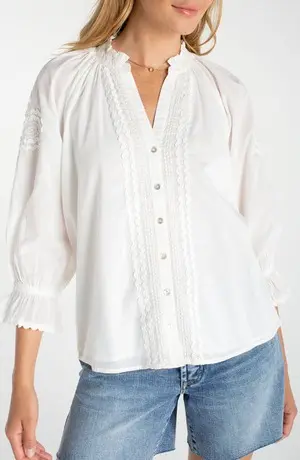 LIVERPOOL Rickrack Trimmed Button-down Cotton Top