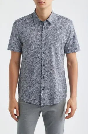 BOSS Roan Slim Fit Short Sleeve Button-up Shirt - Dark Blue Multi