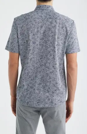 BOSS Roan Slim Fit Short Sleeve Button-up Shirt - Dark Blue Multi