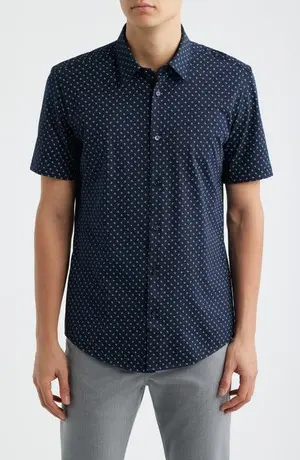 BOSS Roan Slim Fit Short Sleeve Button-up Shirt - Dark Blue