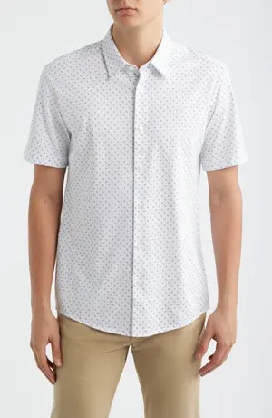 BOSS Roan Slim Fit Short Sleeve Button-up Shirt - White/green
