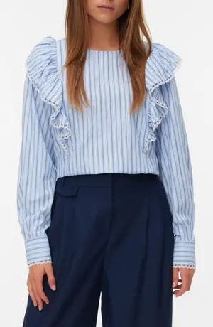 Vero Moda Fanni Embroidered Trim Ruffle Top