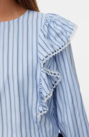 Vero Moda Fanni Embroidered Trim Ruffle Top