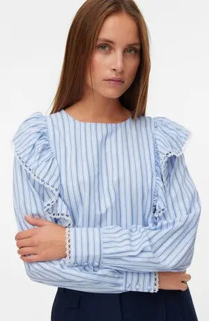 Vero Moda Fanni Embroidered Trim Ruffle Top