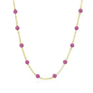 THE LOVERY FINE JEWELRY 14K Yellow Gold Ruby Bead Chain Necklace Ruby