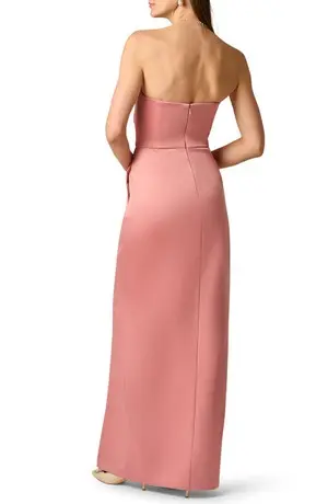 Aidan Mattox Pleated Strapless Column Gown - Rose