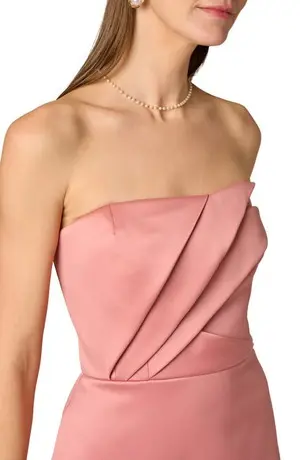 Aidan Mattox Pleated Strapless Column Gown - Rose