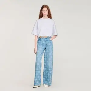 Sandro Wide-leg Floral Print Jeans - Blue Jean