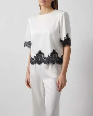 WAKAKUU Canary" Lace Trim Top - Offwhite