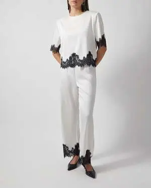 WAKAKUU Canary" Lace Trim Top - Offwhite