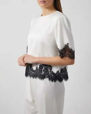 WAKAKUU Canary" Lace Trim Top - Offwhite