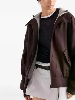 Prada Hooded Rush-stitch Jacket - Brown