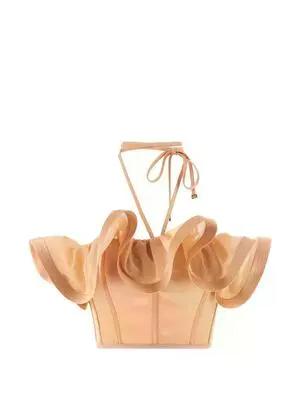 Elisabetta Franchi Ruffled Band Bustier Top - Neutrals