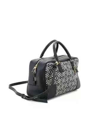 Loewe Amazona 28 Satchel Leather And Jacquard Canvas - Black