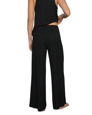 Eberjey Ribbed Wide Leg Pants With Drawstring Waist - Black
