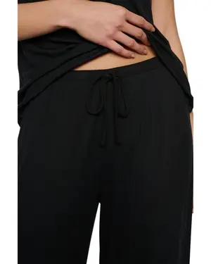 Eberjey Ribbed Wide Leg Pants With Drawstring Waist - Black