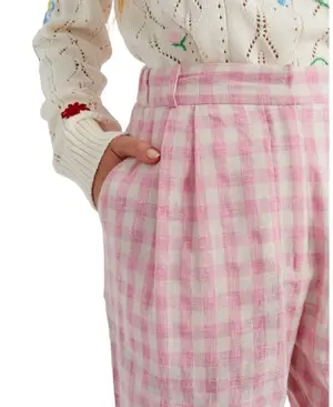 Chinti & Parker Linen Blend Gingham Trousers - Pink Gingham