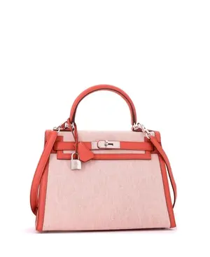 Hermès Kelly 28 Handbag Toile And Swift With Palladium Hardware - Brique