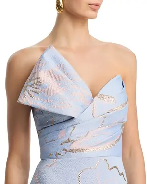 Rickie Freeman For Teri Jon Metallic Jacquard Side Bow Gown