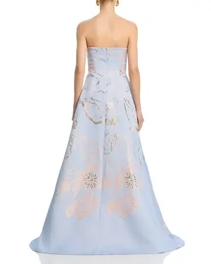 Rickie Freeman For Teri Jon Metallic Jacquard Side Bow Gown