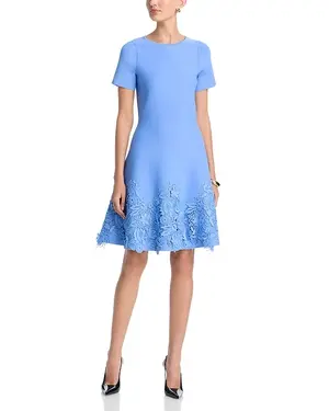 Rickie Freeman For Teri Jon Short Sleeve Lace Hem Knit Dress