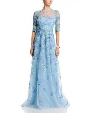 Rickie Freeman For Teri Jon Embroidered Tulle Gown