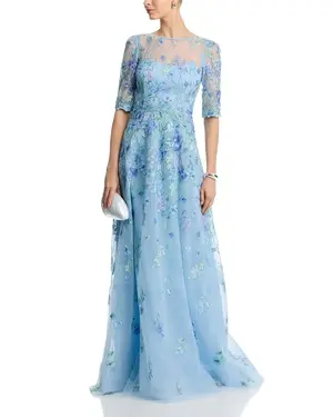 Rickie Freeman For Teri Jon Embroidered Tulle Gown