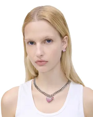 Marc Jacobs The Heart Balloon Pave Chain Necklace - Silver/rose