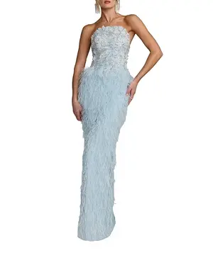 Mac Duggal Embellished Strapless Feather Gown