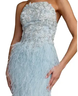 Mac Duggal Embellished Strapless Feather Gown