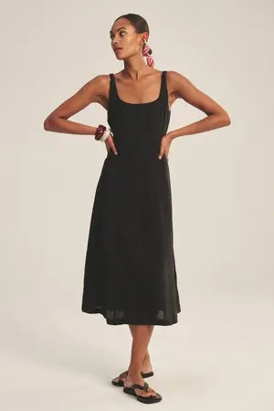 Velvet By Graham & Spencer Austen Linen Midi Dress - Black