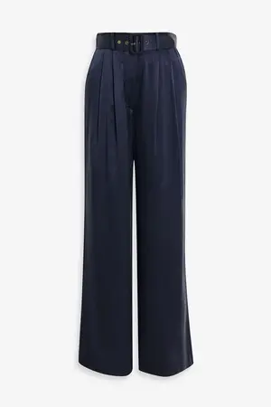 Zimmermann Belted Pleated Wide-leg Pants - Navy