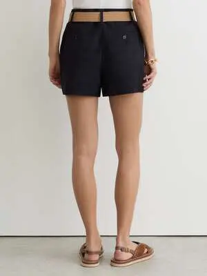 REISS Matilda Jacquard Belted Linen Shorts - Navy