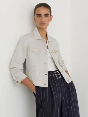 REISS Lyocell-linen Trucker Jacket - Neutral