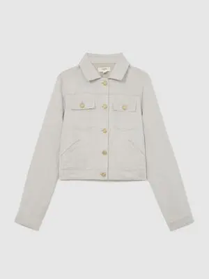 REISS Lyocell-linen Trucker Jacket - Neutral